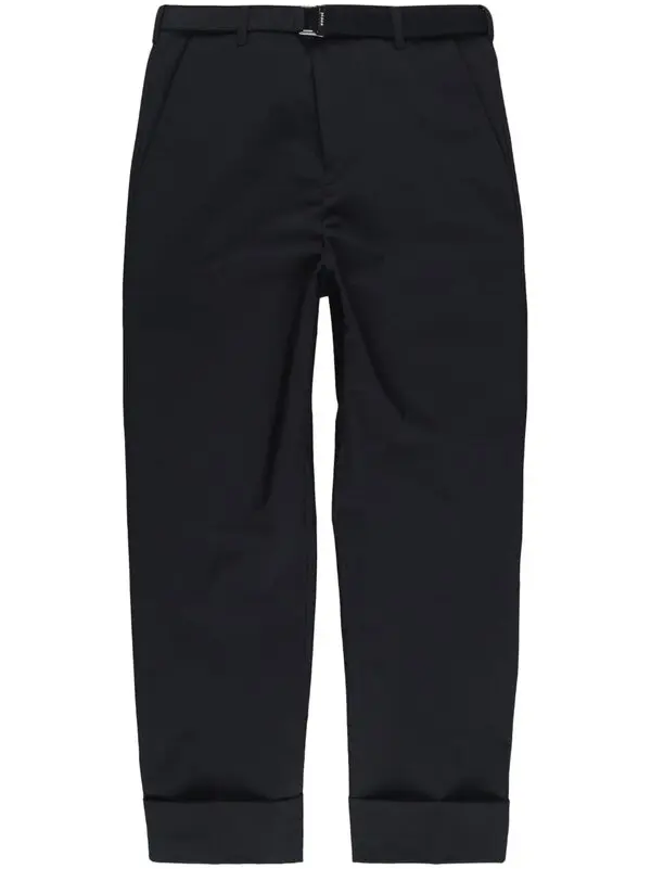Sacai Cropped Belted Turn-up Trousers - Black