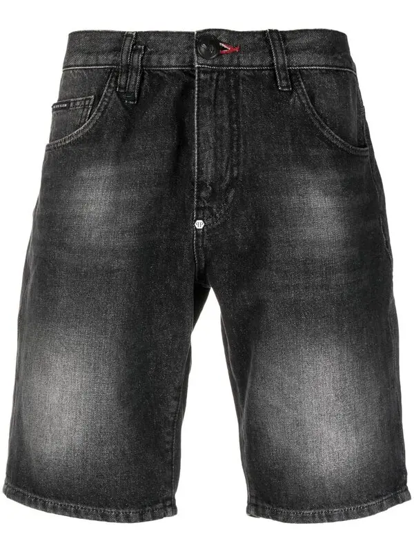 Philipp Plein Washed Denim Shorts - Black