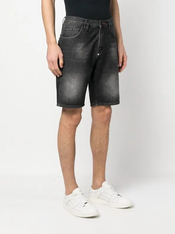 Philipp Plein Washed Denim Shorts - Black