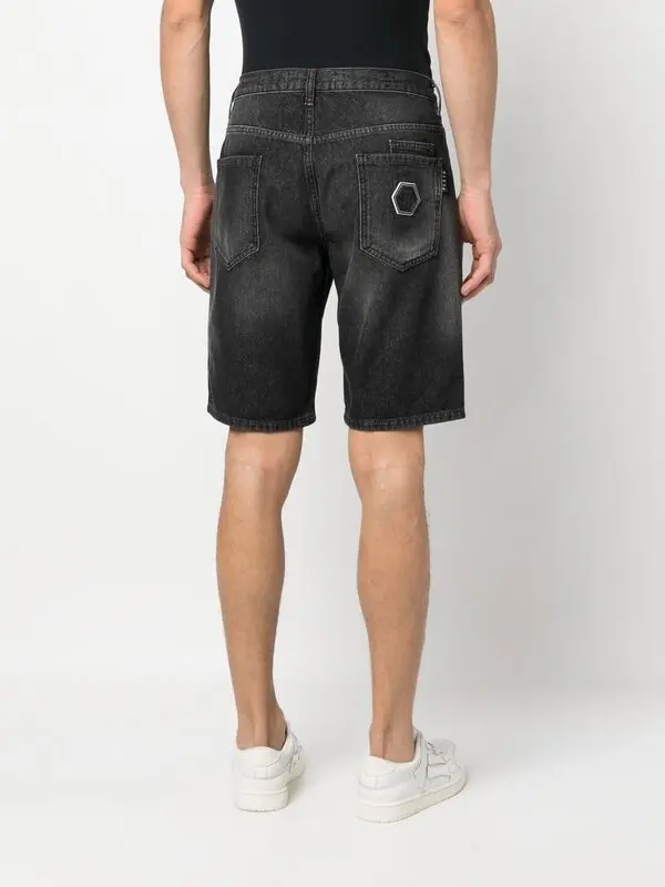 Philipp Plein Washed Denim Shorts - Black