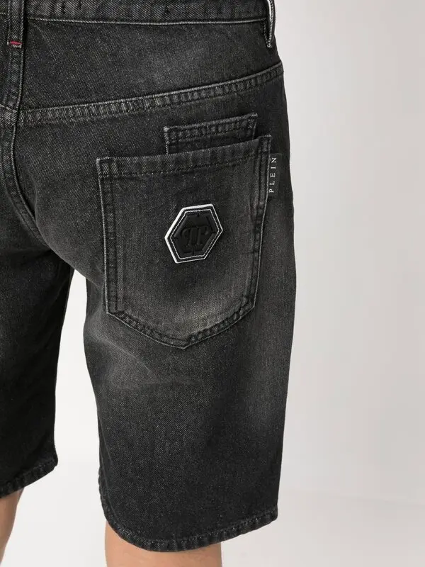 Philipp Plein Washed Denim Shorts - Black
