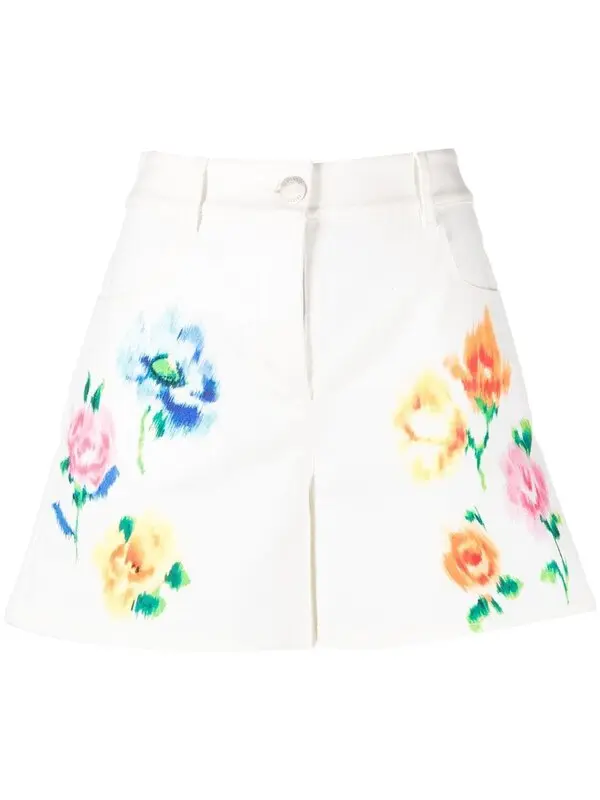 Moschino Floral-print Denim Shorts - White