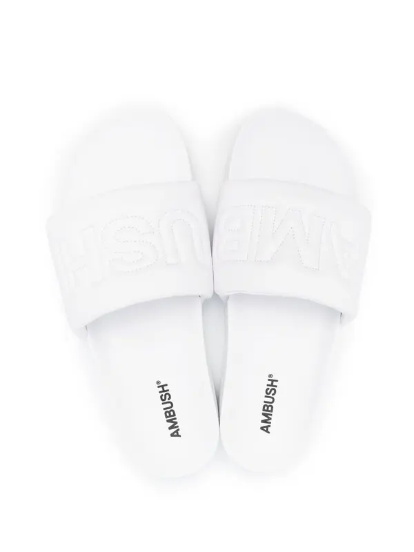 AMBUSH Quilted-logo Leather Slides - White