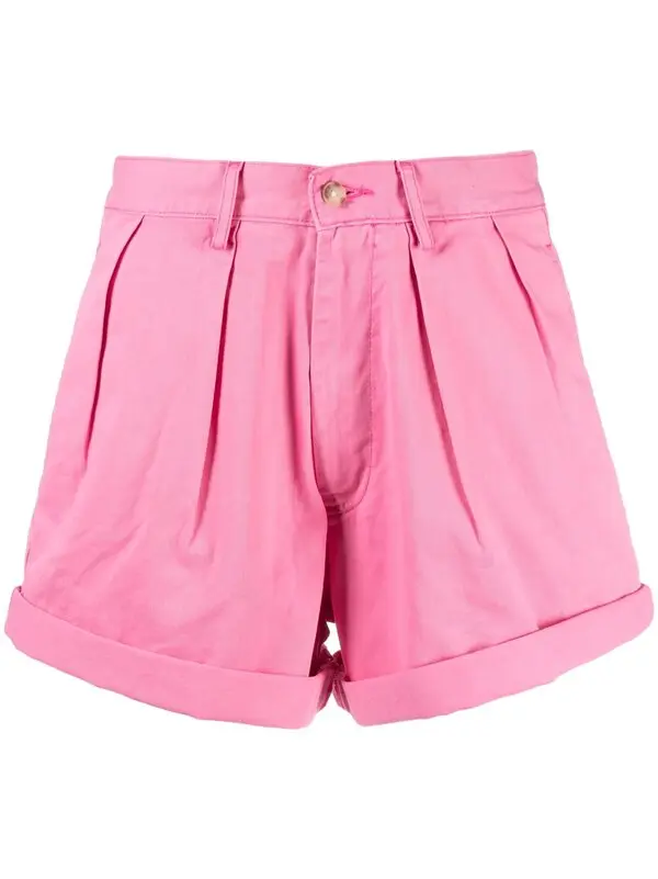 Denimist Pleated Cotton Mini Shorts