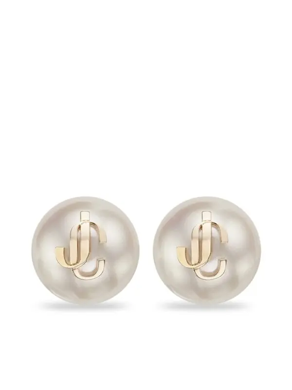 JIMMY CHOO Debossed-logo Pearl Stud Earrings - White