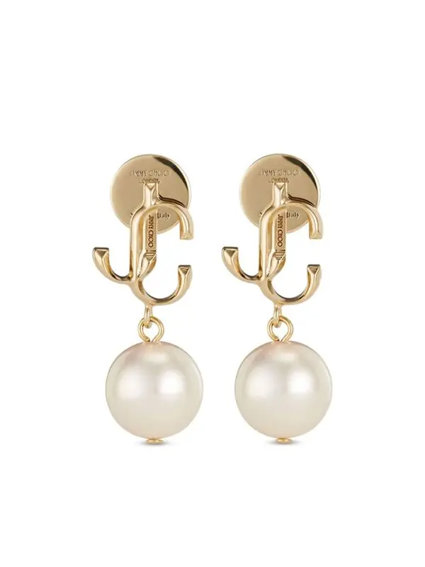 JIMMY CHOO Logo And Pearl Earrings - Gold