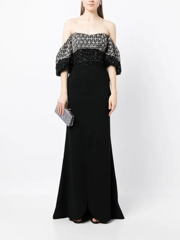 SAIID KOBEISY Off-shoulder Beaded Gown