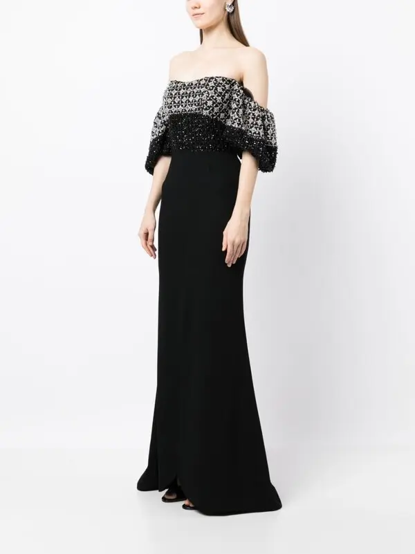 SAIID KOBEISY Off-shoulder Beaded Gown
