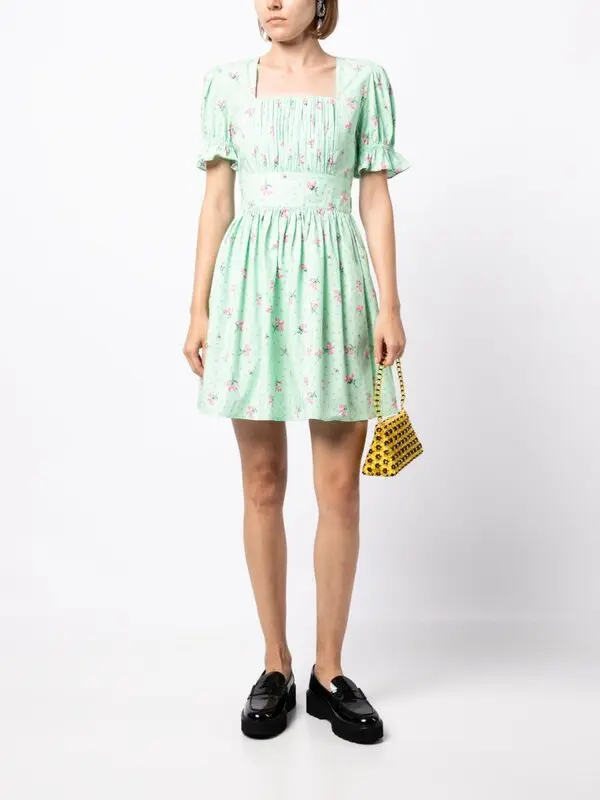 Batsheva Floral-Print Cotton Dress - Green | Editorialist