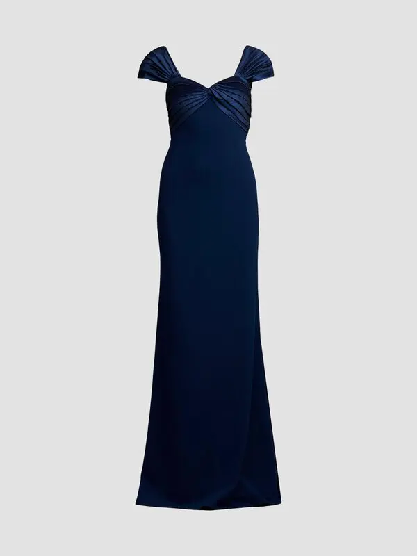 Tadashi Shoji Short-sleeve Crepe Gown - Navy
