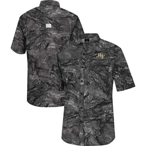 COLOSSEUM Wake Forest Demon Deacons Realtree Aspect Charter Full-button Fishing Shirt - Charcoal