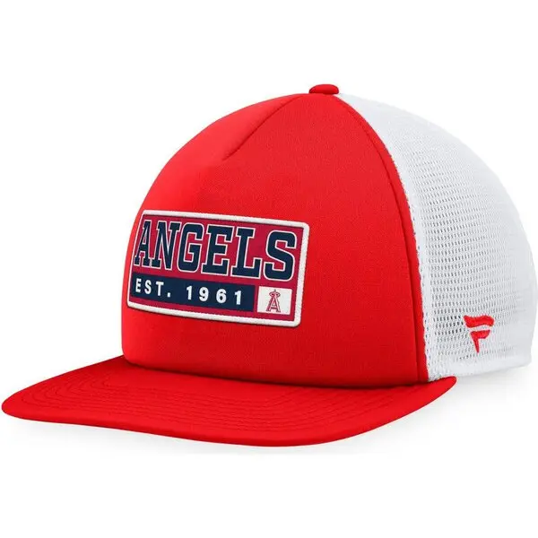 Majestic International White Los Angeles Angels Foam Trucker Snapback Hat - Red