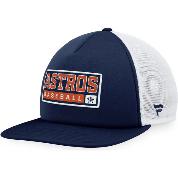 Majestic International White Houston Astros Foam Trucker Snapback Hat - Navy