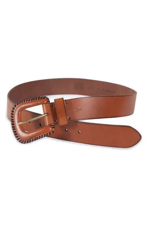 FRYE Leather Waist Belt with Gold Logo Buckle - Brown / Tan The Frye Company Leather Belt - Tan | Editorialist main image 2