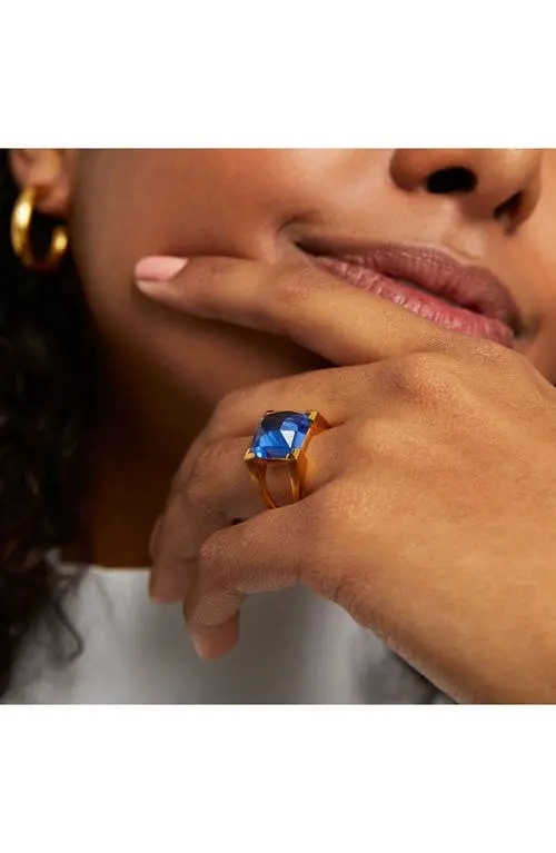 DEAN DAVIDSON Mini Plaza Simulated Tanzanite Signet Ring - Midnight Blue/gold