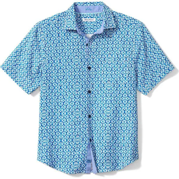 Tommy Bahama Diamond Tides Print Short Sleeve Silk Button-up Shirt - Atlantis Teal