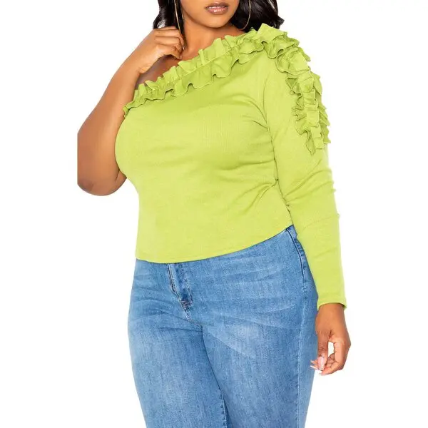BUXOM COUTURE Cascade Ruffle One-shoulder Top - Pistachio