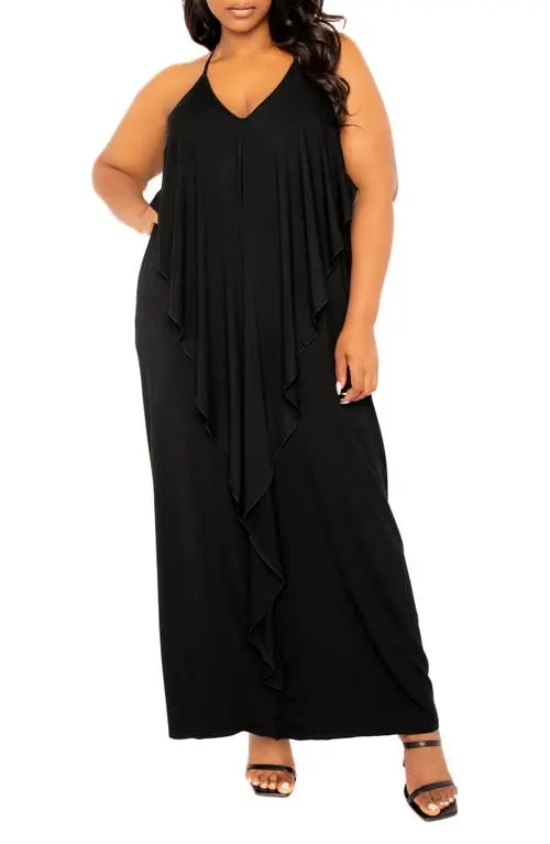 BUXOM COUTURE Cascade Ruffle Racerback Maxi Dress - Black