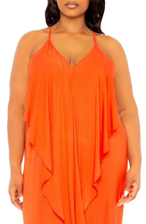 BUXOM COUTURE Cascade Ruffle Racerback Maxi Dress - Rust