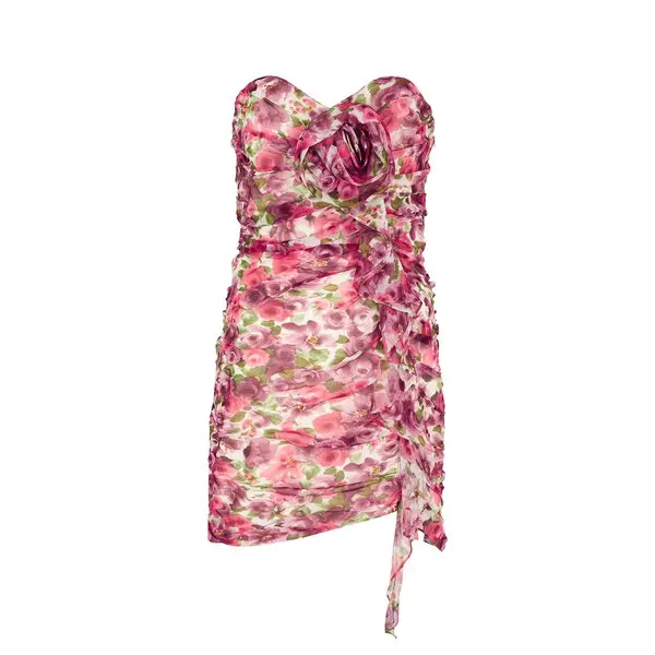 Alessandra Rich Floral-Print Ruched Silk-Georgette Mini Dress In Pink - 53%  Off | Editorialist