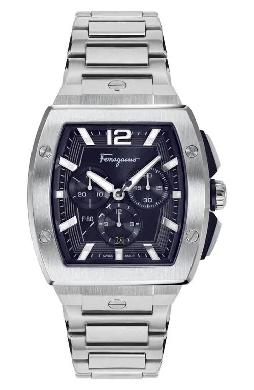 FERRAGAMO Tonneau Chronograph Bracelet Watch - Silver