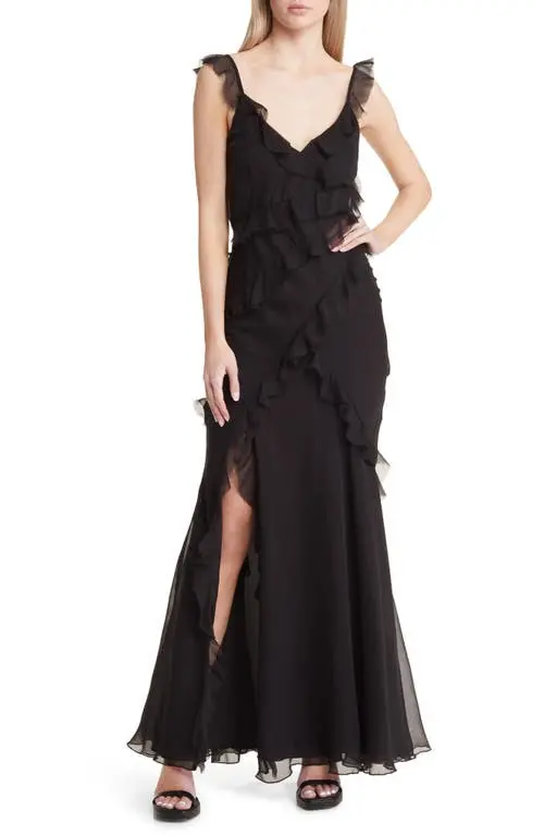 Topshop Ruffle Frill Maxi Dress In Black - 35% Off | Editorialist
