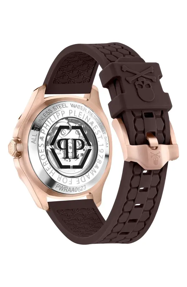 Philipp Plein Skeleton Spectre Silicone Strap Watch - Ip Rose Gold