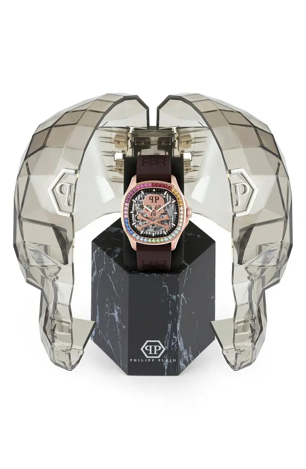 Philipp Plein Skeleton Spectre Silicone Strap Watch - Ip Rose Gold