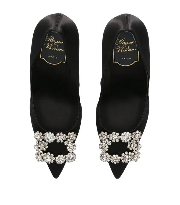 ROGER VIVIER Satin Flower Strass 100 Pumps