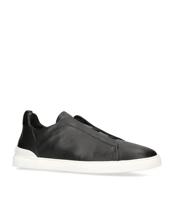 Zegna Leather Triple Stitch Secondskin Sneakers - Black