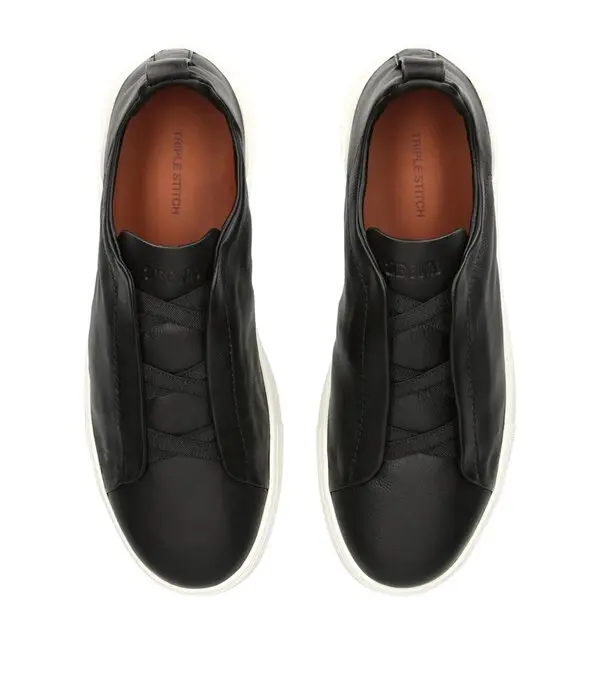 Zegna Leather Triple Stitch Secondskin Sneakers - Black