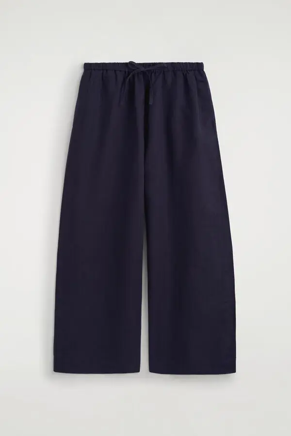 Cos Wide-leg Linen Drawstring Pants - Navy
