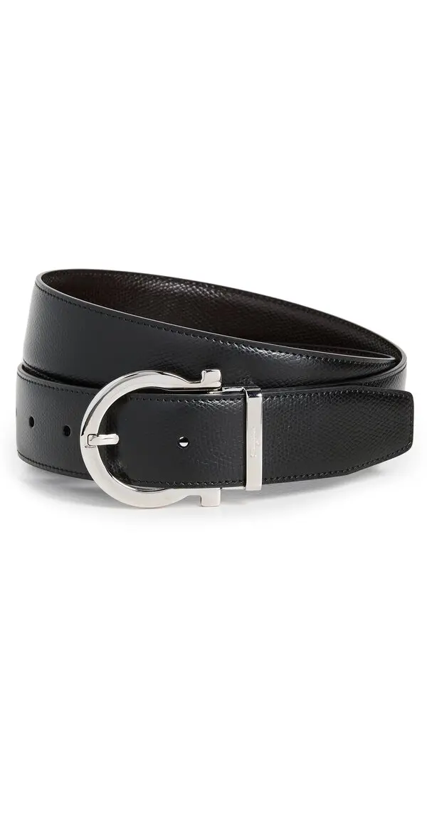 FERRAGAMO Single Gancini Reversible Belt - Black/hickory