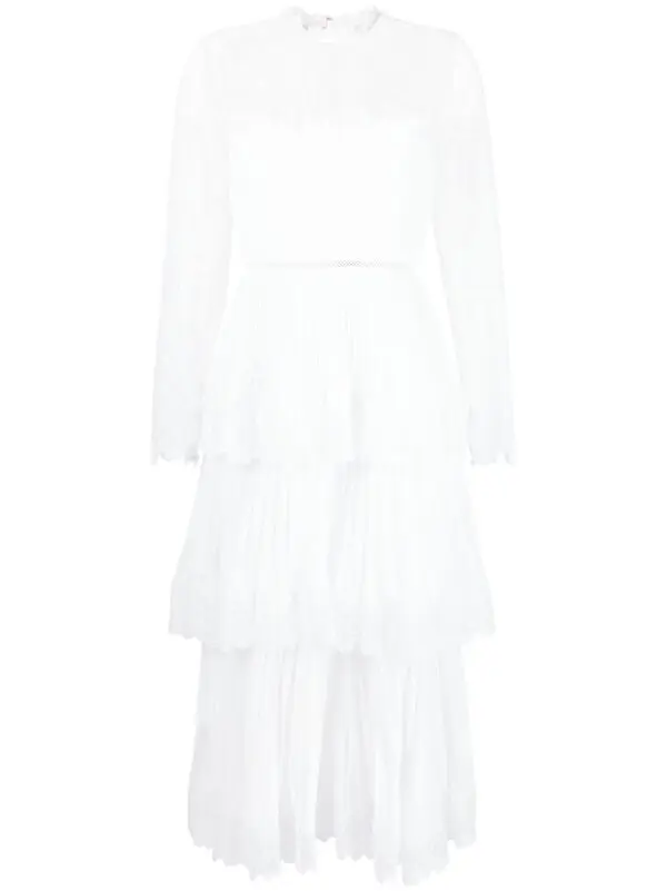 Self-Portrait Chiffon Tiered Midi Dress In White - 85% Off | Editorialist