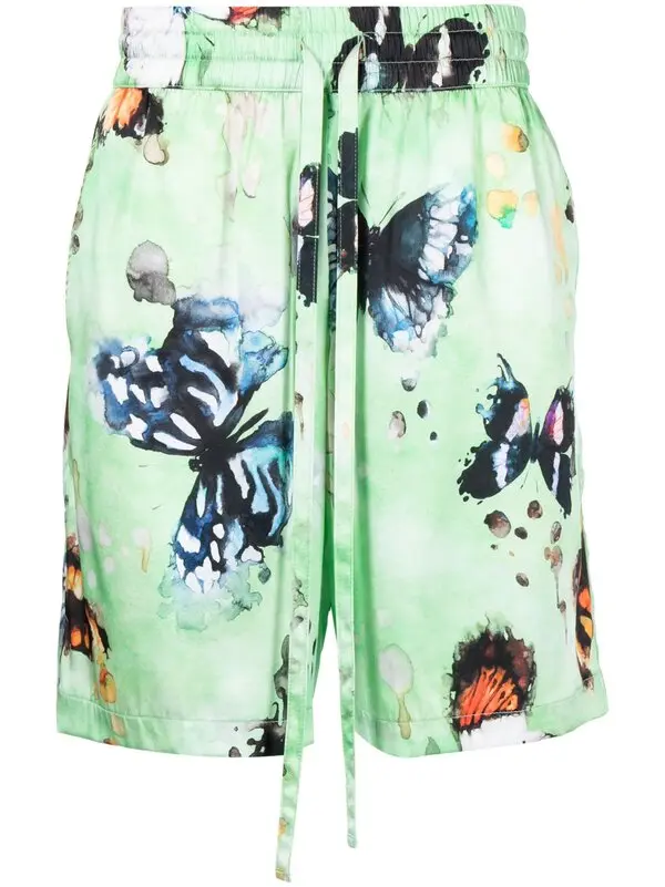 NAHMIAS Butterfly-print Silk Shorts - Green