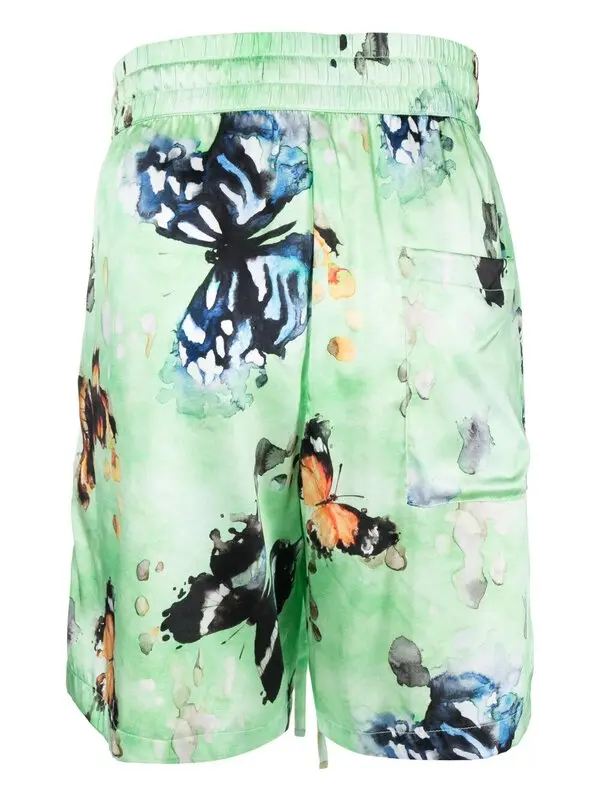 NAHMIAS Butterfly-print Silk Shorts - Green