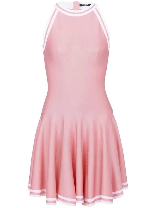 Balmain Contrast-knit Sleeveless Skater Dress