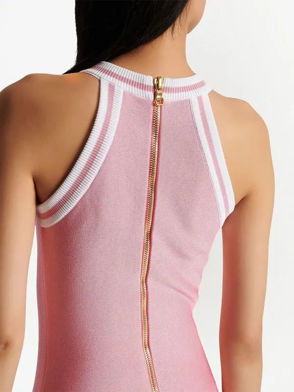 Balmain Contrast-knit Sleeveless Skater Dress