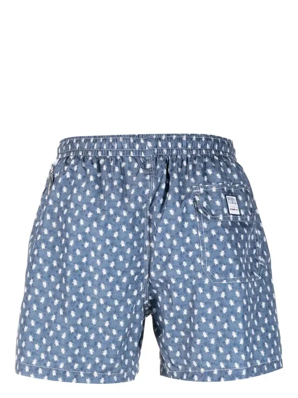 Fedeli Penguin-print Swim Shorts - Blue