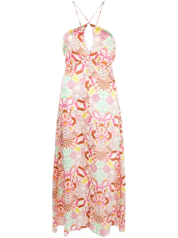 FORTE_FORTE Geometric-pattern Midi Dress - Neutrals