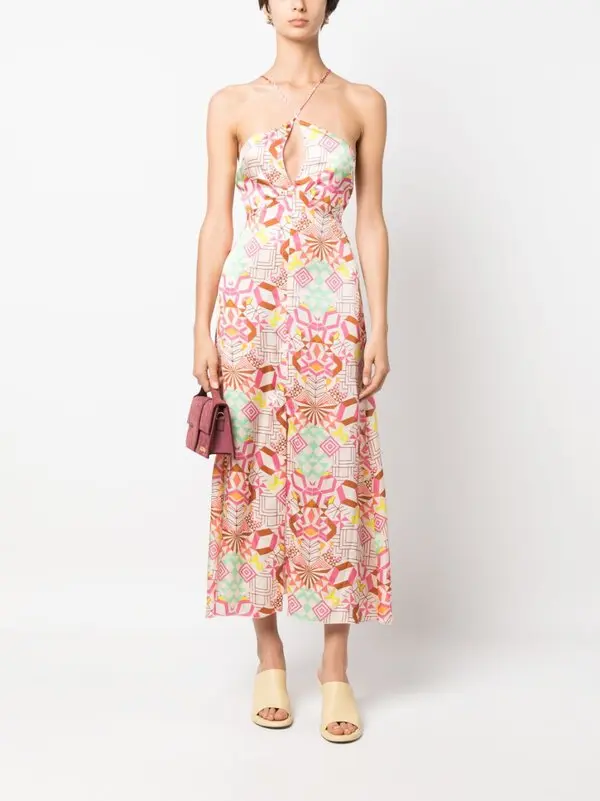 FORTE_FORTE Geometric-pattern Midi Dress - Neutrals