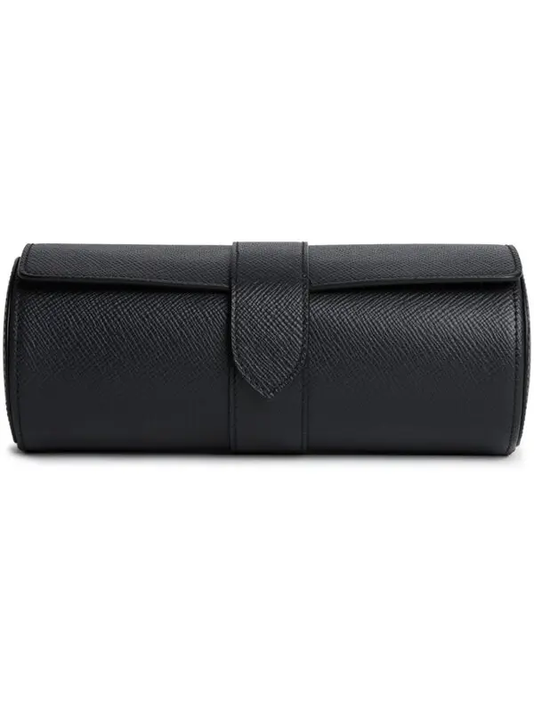 Smythson Panama Leather 3-watch Roll - Black