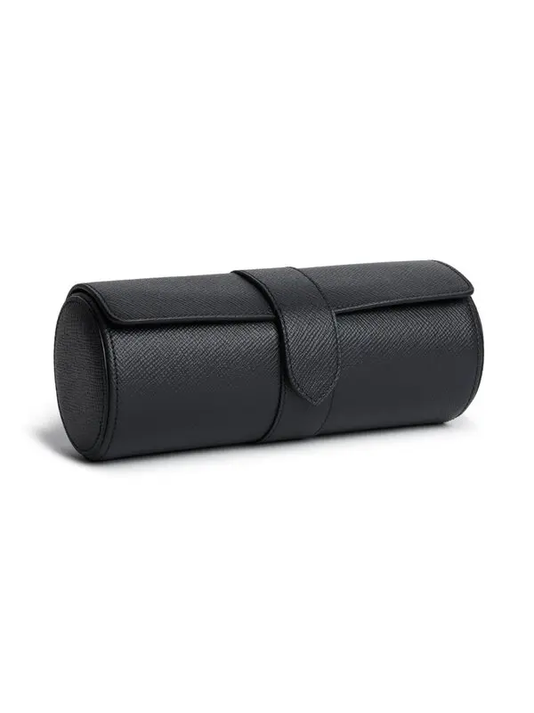 Smythson Panama Leather 3-watch Roll - Black