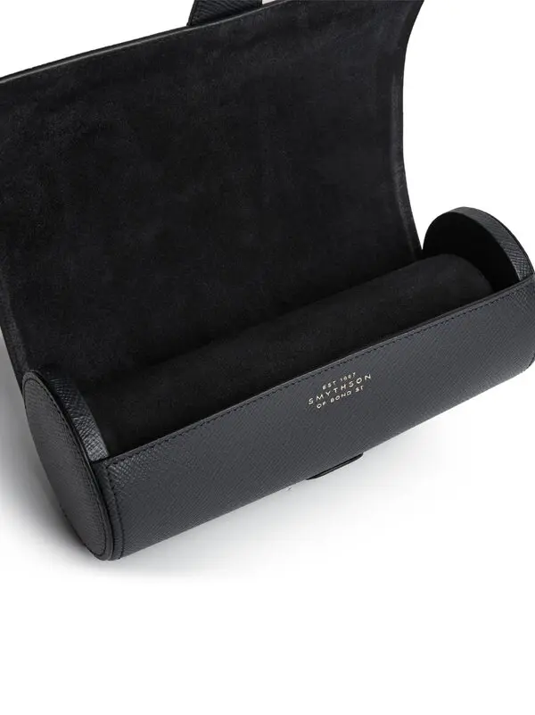 Smythson Panama Leather 3-watch Roll - Black