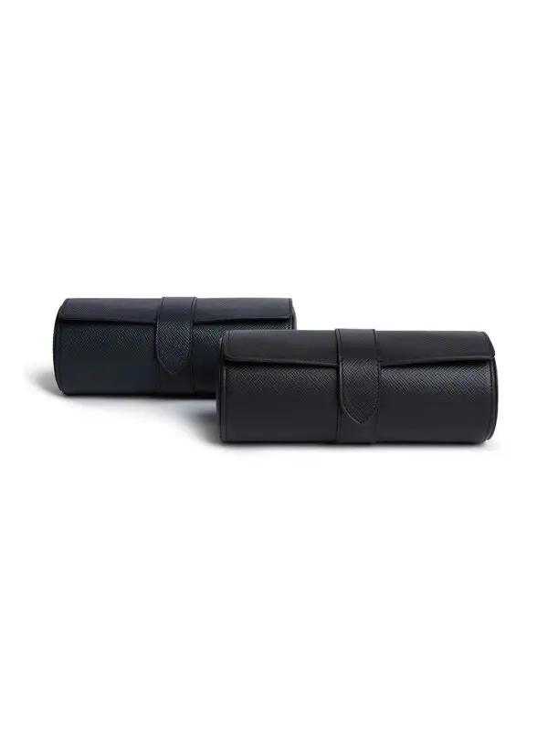 Smythson Panama Leather 3-watch Roll - Black