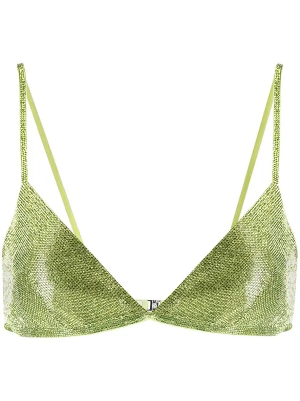 NUE Rhinestone Embellished Triangle Bra Top - Green