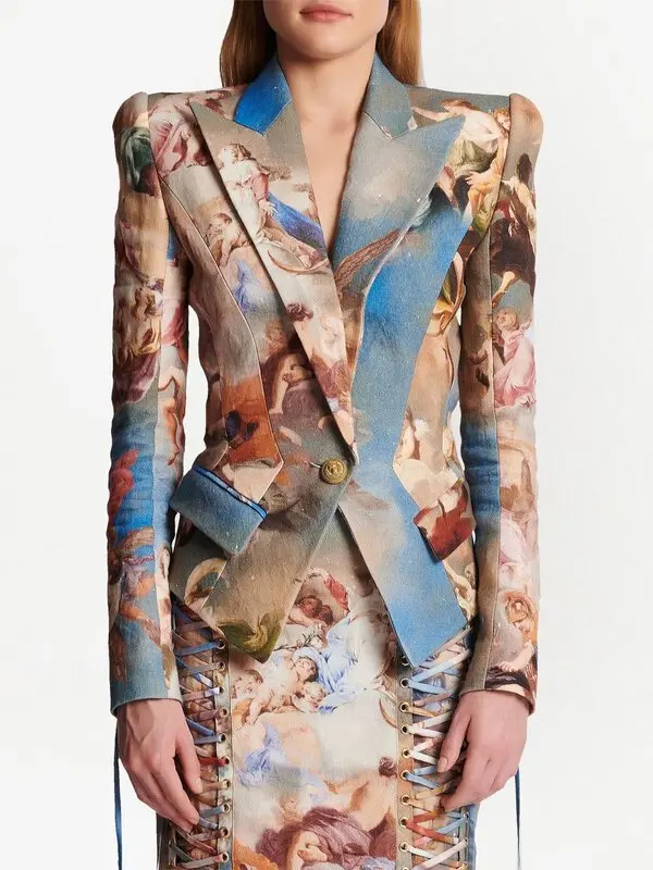 Balmain Abstract-print Double-breasted Blazer