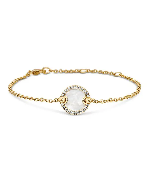 David Yurman 18k Yellow Gold Mother-of-pearl And Diamond Station Bracelet - White/gold