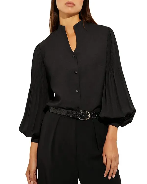 Misook Pleated Balloon Sleeve Blouse