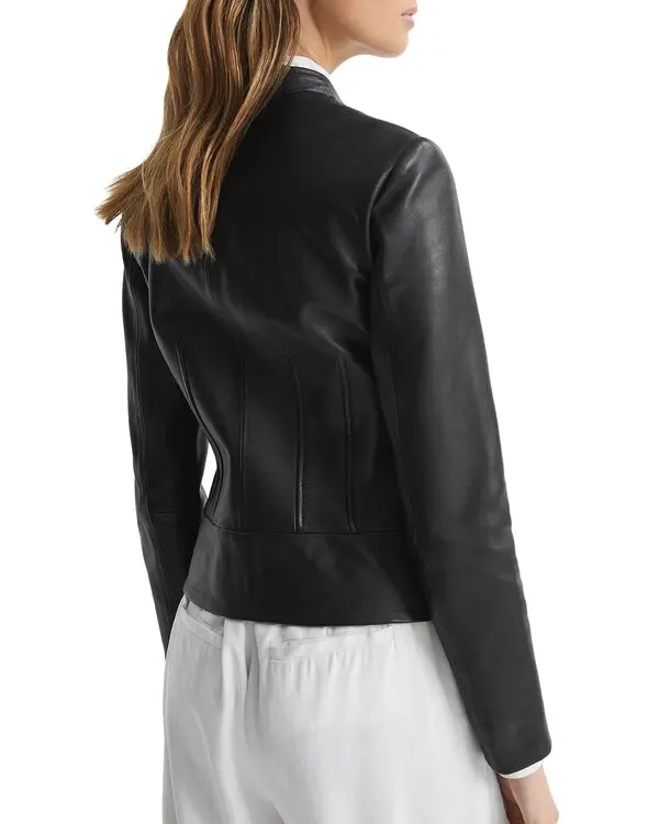 REISS Allie Leather Biker Jacket - Black